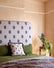 Curved Piped Headboard - Deco Checkers in Violet Veils - Micaela Sharp ...
